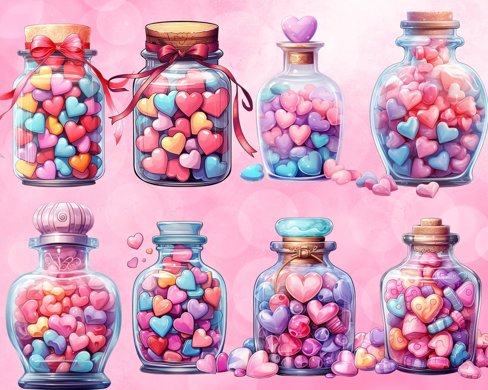 Valentine Candy In Jar Clip Art Bundle, 43 PNG High-Res Files for Comm ...
