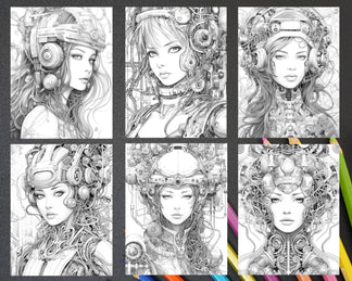 40 Beautiful Cyborg Girls Grayscale Coloring Pages Printable for Adult ...
