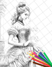 50 Victorian Fashion Grayscale Coloring Pages Printable for Adults, PD ...