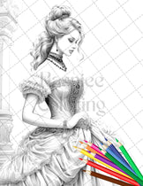 50 Victorian Fashion Grayscale Coloring Pages Printable for Adults, PD ...