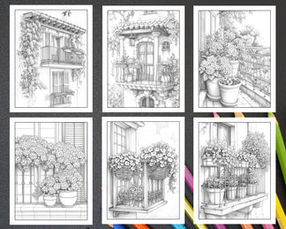 50 Balcony Garden Adult Coloring Pages Printable PDF Instant Download ...