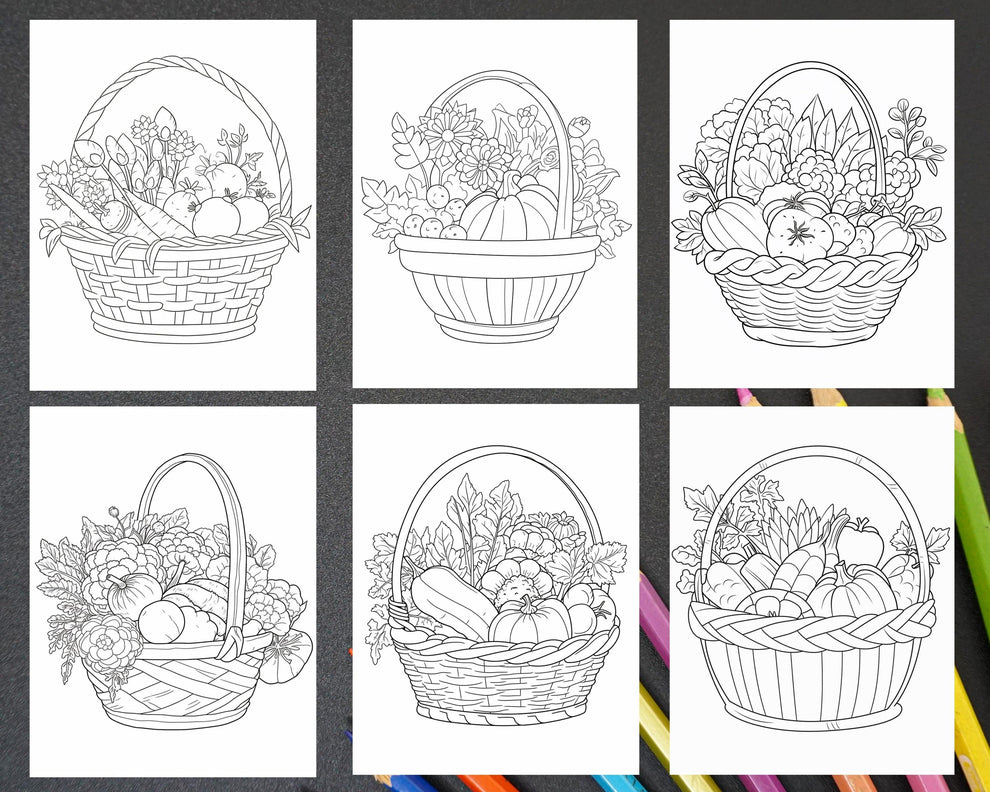 Vegetable Basket Coloring Book for Adults and Kids, 100 Printable Page ...