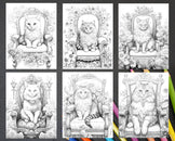50 Royal King Cat Grayscale Coloring Pages for Adults, Printable PDF I ...