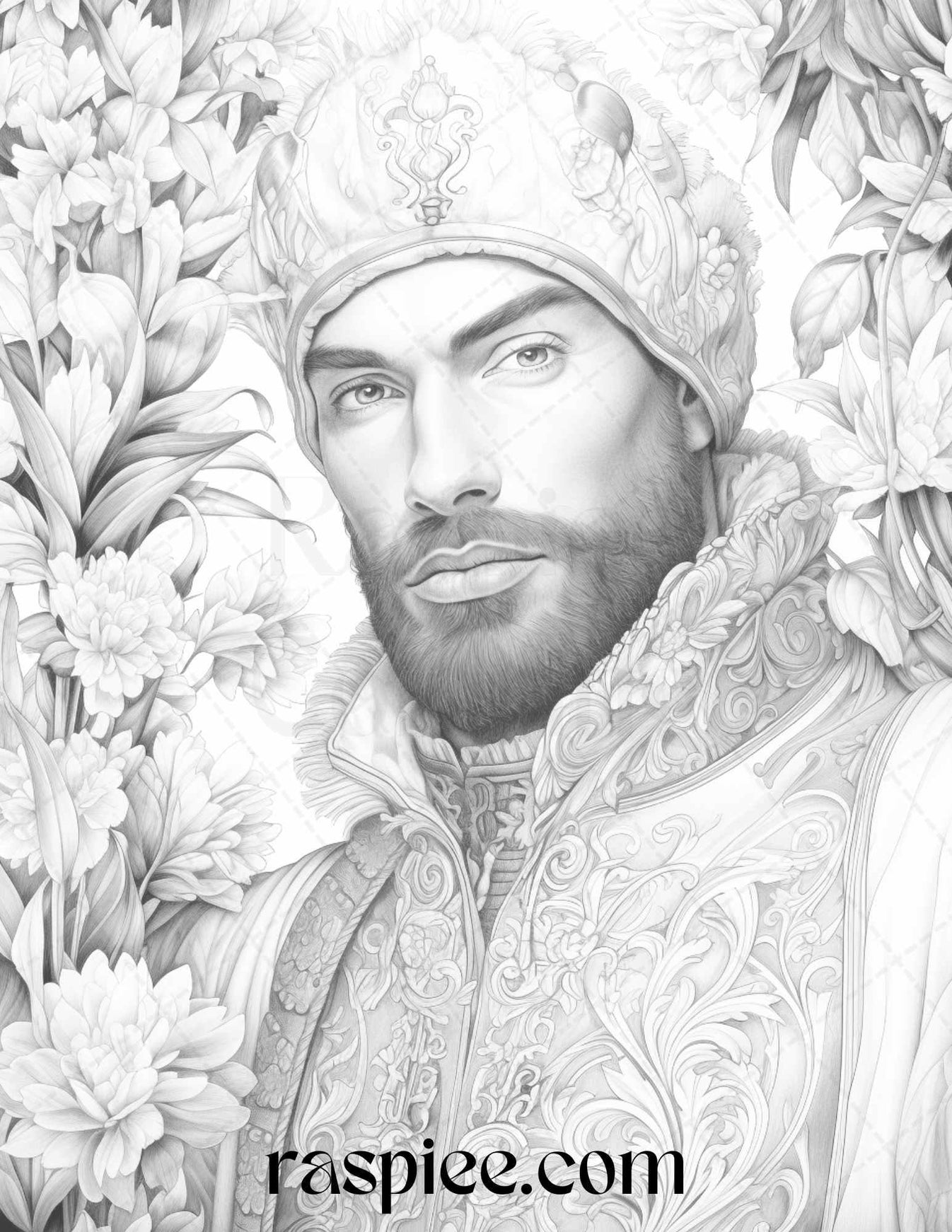 50 Baroque Man Portrait Grayscale Graysale Coloring Pages Printable fo