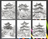 40 Traditional Chinese Houses Grayscale Coloring Pages Printable for A ...