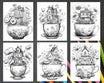 40 Flower Teacup Fairy Houses Grayscale Coloring Pages Printable for A ...