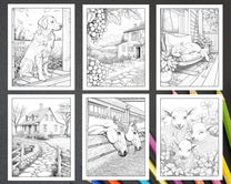 50 Country Farm Scenes Adult Coloring Pages Printable PDF Instant Down ...