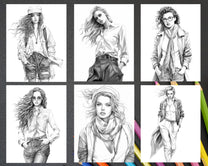 50 Streetwear Fashion Grayscale Coloring Pages Printable for Adults, P ...