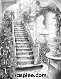 40 Christmas Interior Decorations Grayscale Coloring Pages for Adults ...