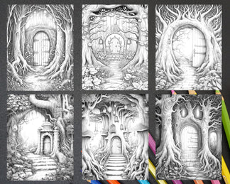 40 Magical Forest Gates Grayscale Coloring Pages Printable for Adults ...