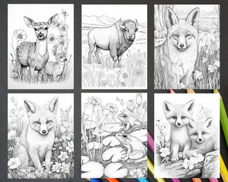 55 Enchanting Spring Animals Grayscale Adult Coloring Pages, Printable ...