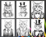 Gentleman Cat Grayscale Coloring Pages Printable for Adults Kids, PDF ...