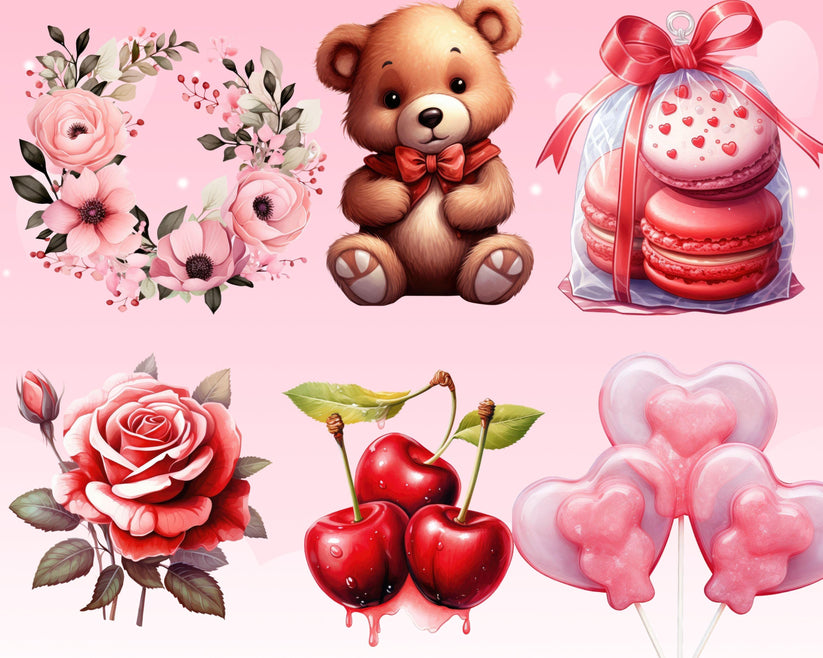 Valentine's Day Clip Art Mega Bundle, 50 PNG High-Res Files for Commer ...