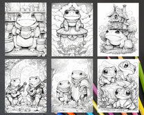 50 The Frog Kingdom Grayscale Coloring Pages for Adults, Printable PDF ...