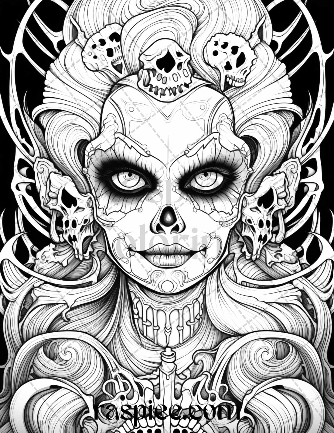 50 Spooky Miss Nightmare Grayscale Coloring Pages Printable for Adults
