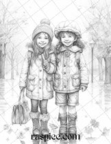 40 Rainy Autumn Day Grayscale Coloring Pages Printable for Adults and ...