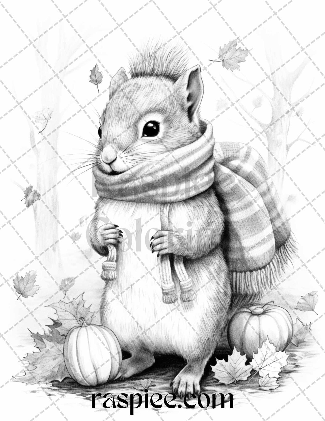 40 Cute Fall Animals Grayscale Coloring Pages Printable for Adults and