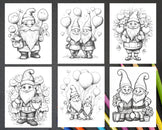 33 Gnome Love Coloring Pages Printable for Adults, Grayscale Coloring ...