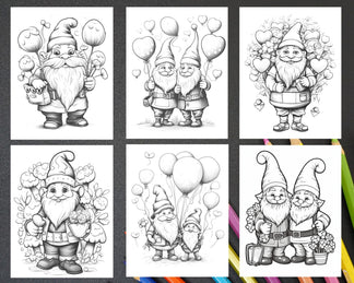 33 Gnome Love Coloring Pages Printable for Adults, Grayscale Coloring ...