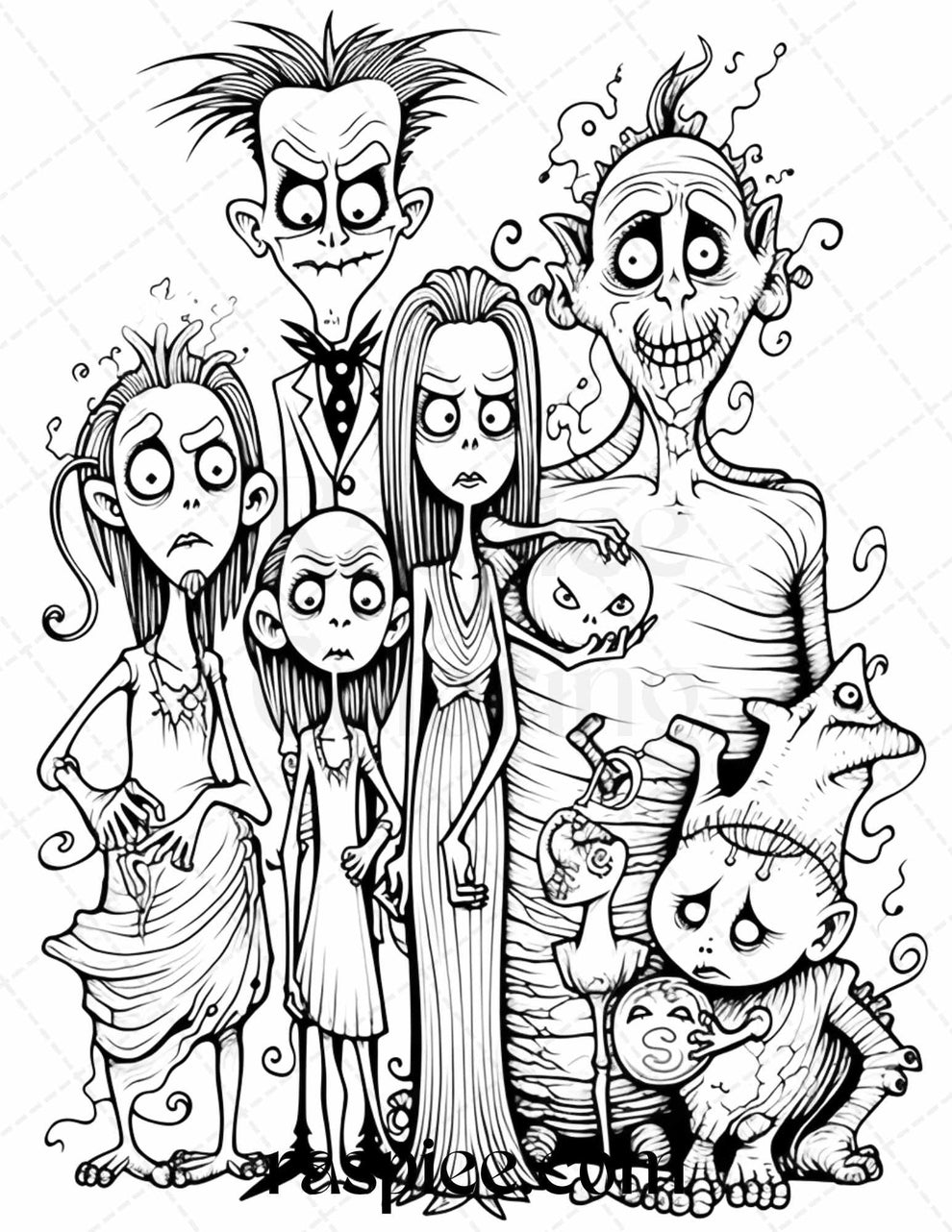 50 Monster Family Grayscale Coloring Pages Printable for Adults - Inst