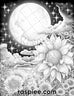 50 Flowers Under Moonlight Grayscale Coloring Pages for Adults, Printa ...