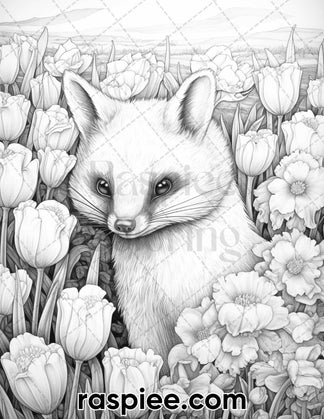 55 Enchanting Spring Animals Grayscale Adult Coloring Pages, Printable ...