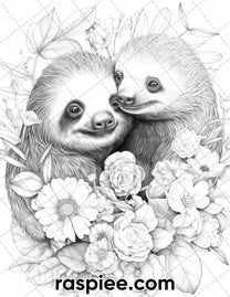 40 Floral Animal Couple Grayscale Coloring Pages for Adults, Printable ...