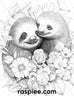 40 Floral Animal Couple Grayscale Coloring Pages for Adults, Printable ...