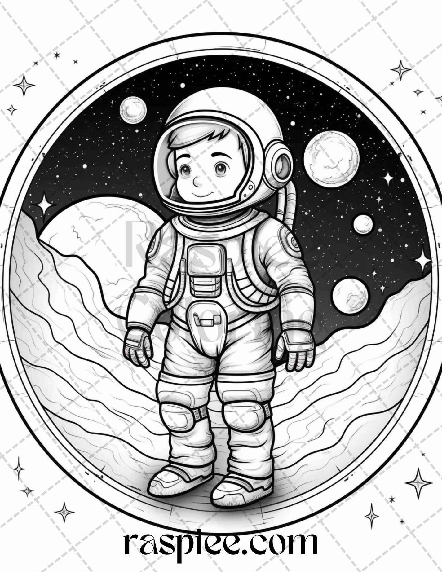 50 Cute Astronaut Adventures Coloring Pages Printable for Kids, PDF Fi