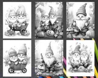 40 Fall Gnomes Grayscale Coloring Pages Printable for Adults Kids, PDF ...
