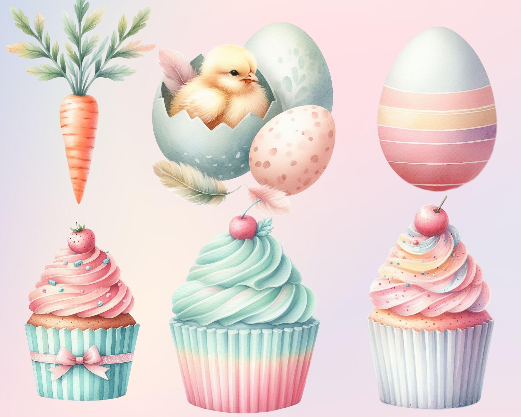 Charming Pastel Easter Clipart Bundle, 34 PNG High-Res Files for Comme ...