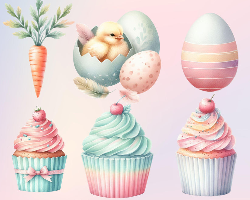 Charming Pastel Easter Clipart Bundle, 34 PNG High-Res Files for Comme ...