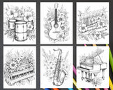 30 Musical Instrument Flower Grayscale Coloring Pages Printable for Ad ...