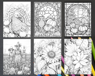 40 Happy Thanksgiving Grayscale Coloring Pages for Adults, Printable P ...