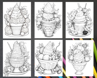 52 Printable Ice Cream Desserts Coloring Pages for Adults and Kids, Gr ...