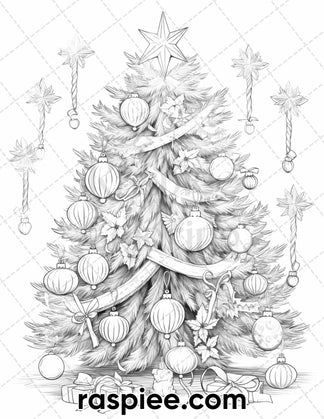 40 Christmas Tree Grayscale Coloring Pages for Adults, Printable PDF I ...