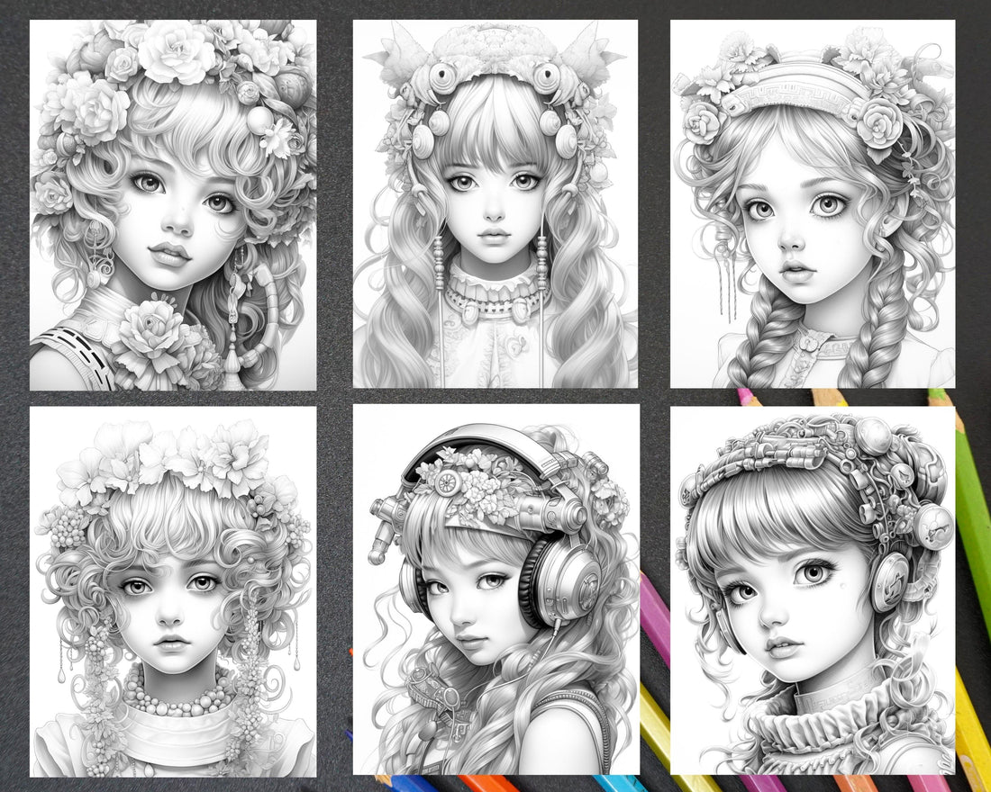 40 Cute Decora Girls Grayscale Coloring Pages Printable for Adults Kid