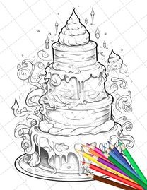 38 Whimsical Cakes Grayscale Coloring Pages for Adults, PDF File Insta ...