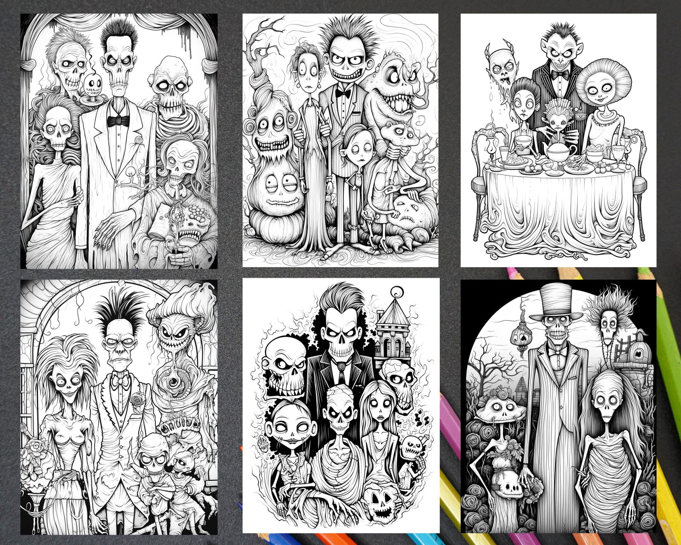 50 Monster Family Grayscale Coloring Pages Printable for Adults - Inst