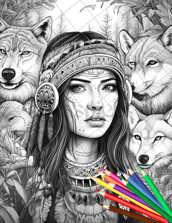 30 Native American Girls Printable Coloring Pages for Adult, Native Am