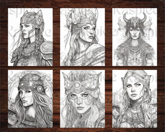 36 Viking Women Warrior Printable Coloring Pages for Adults, Nordic Cu ...