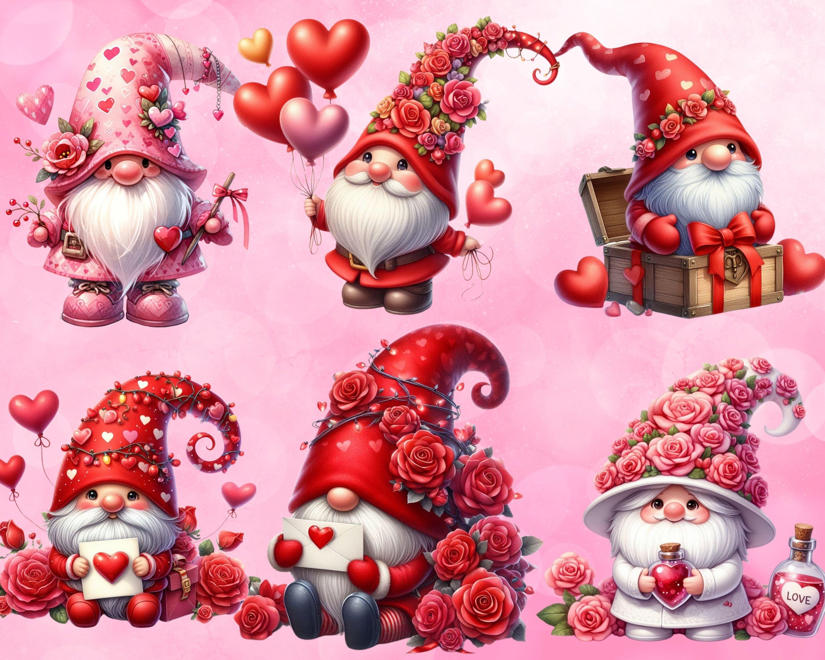 Adorable Valentine Gnomes Clip Art Bundle, 39 PNG High-Res Files for C ...