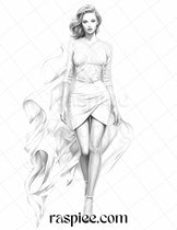 Fashion Show Grayscale Coloring Pages Printable for Adults, PDF File I ...