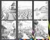 40 Beautiful Cities Travel Grayscale Coloring Pages Printable for Adul ...