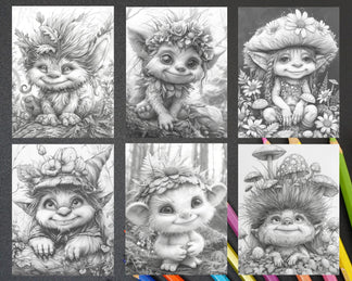 65 Fantasy Little Trolls Grayscale Adult Coloring Pages Printable PDF ...