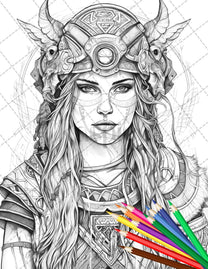36 Viking Women Warrior Printable Coloring Pages for Adults, Nordic Cu ...