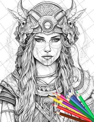 36 Viking Women Warrior Printable Coloring Pages for Adults, Nordic Cu ...