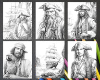 60 Pirate Life Grayscale Coloring Pages Printable for Adults, Stress R ...