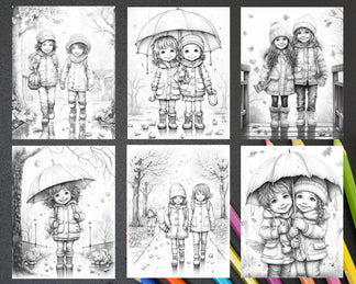 40 Rainy Autumn Day Grayscale Coloring Pages Printable for Adults and ...