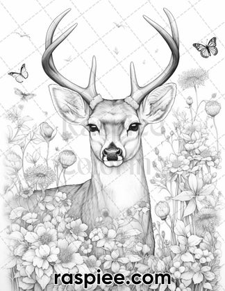 55 Enchanting Spring Animals Grayscale Adult Coloring Pages, Printable ...